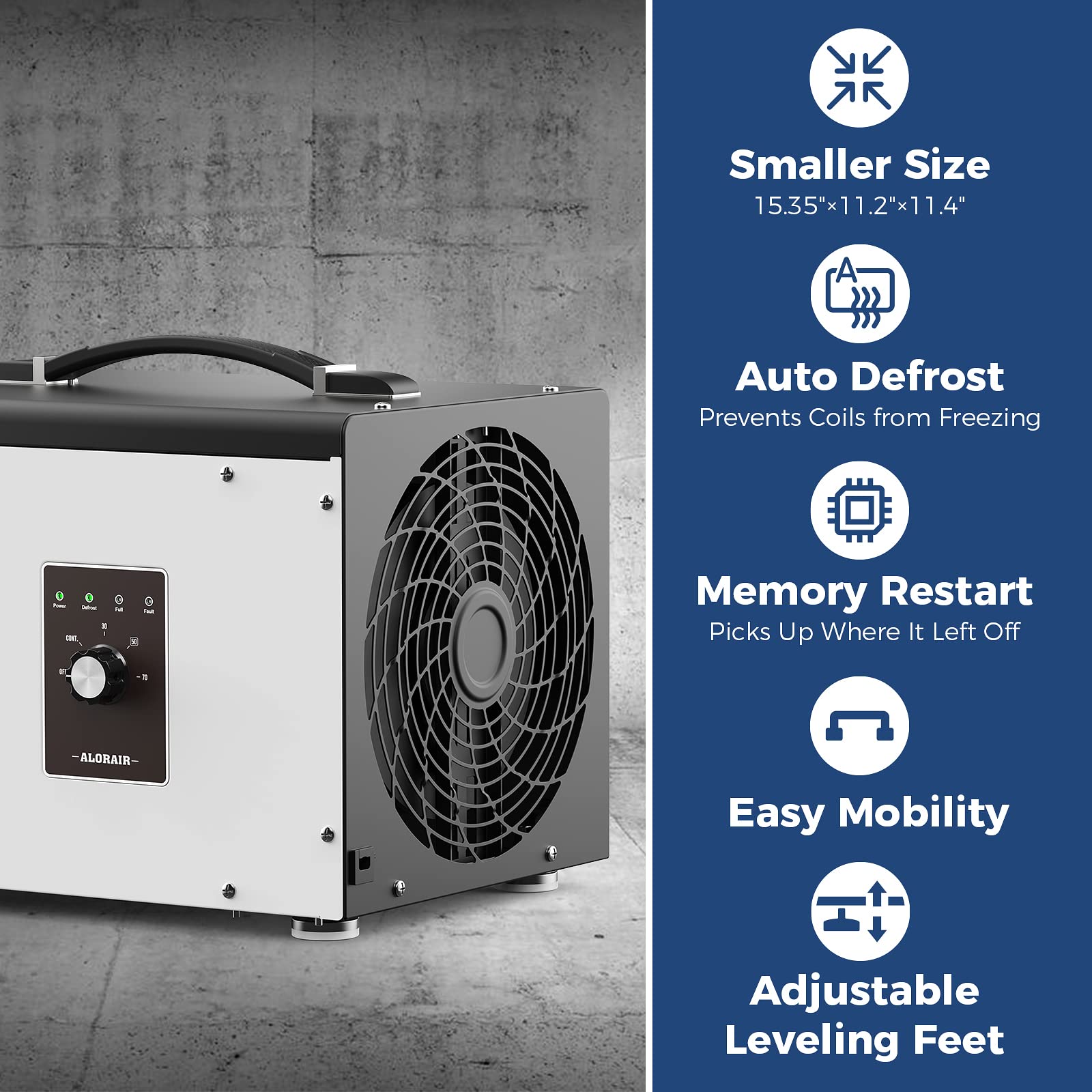 ALORAIR 70 PPD Crawl Space Dehumidifier, Energy Star Crawlspace Dehumidifiers Commercial Dehu for Home and Basements, Compact, Portable, Auto Defrost, Memory Starting, cETL