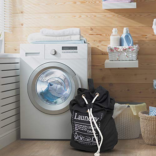 Teeo - College Laundry Bag - Dorm Room Essentials for College Students - Laundry Bag for Travel - Dirty Clothes Bag - Backpack Large 25βX20β Drawstring 100% Sturdy Cotton Canvas (1, Black/White)
