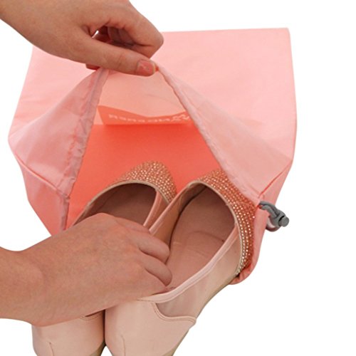 Multipurpose Essential Travel Packing Organiser Waterproof Drawstring Suitcase Clothes Underwear Laundry Shoes Bags Storages Toiletries Cosmetics Cases Holders Storages Bags Pouches 4 Pcs set Pink