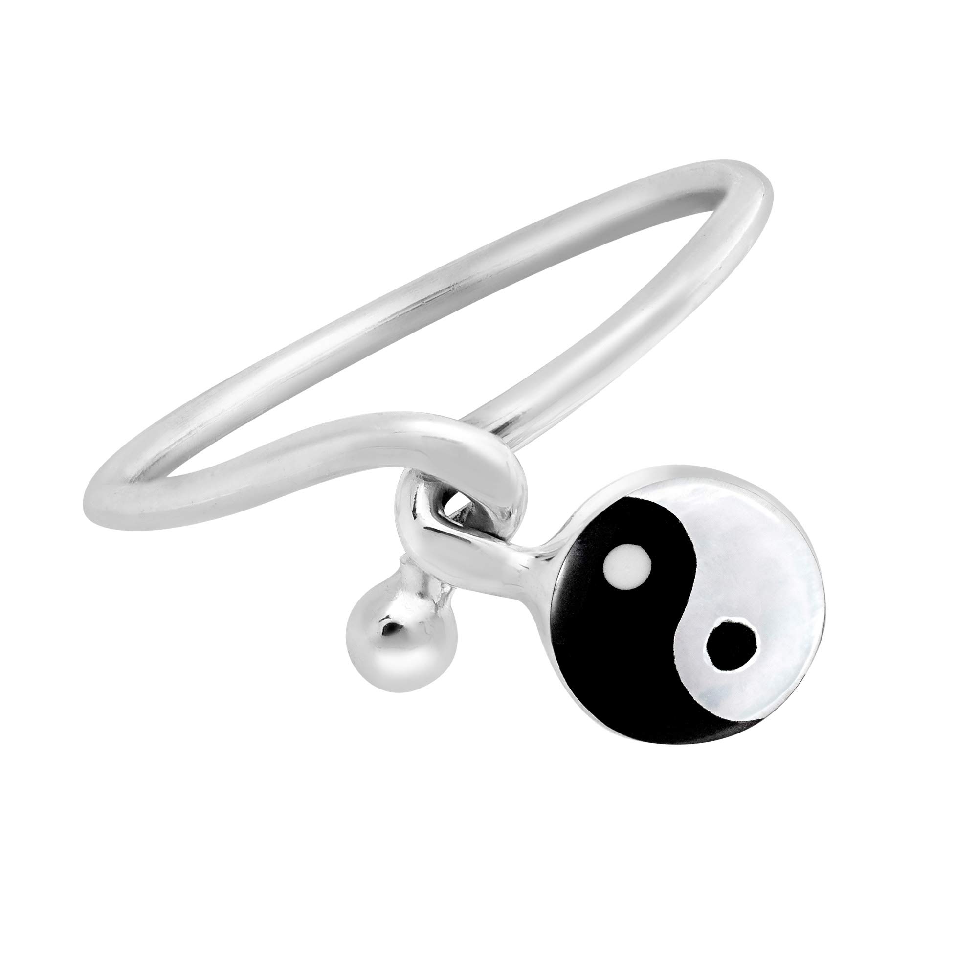 AeraVida Beautiful Eternal Duality Yin and Yang Twisting .925 Sterling Silver Band Ring Black, White