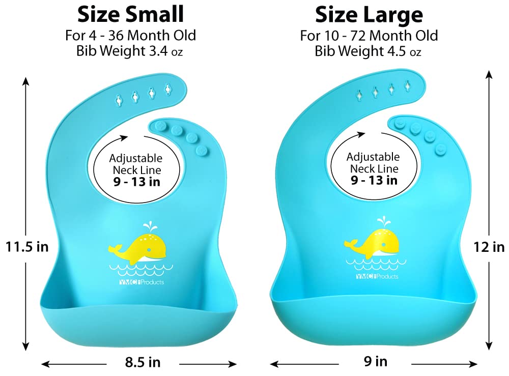 YMCF Products 2-Pack Waterproof Silicone Baby Bib Lightweight Comfortable Easy-Wipe Clean (Green/Blue, Small)