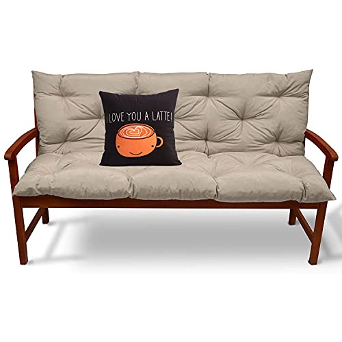 HZWDD Waterproof Bench Cushion with Backrest, 2 or 3 Seat Swing Replacement Cushions with Throw Pillow Overstuffed for Garden Patio Swing Outdoor Bench Cushions(Khaki,40 x 60 in)
