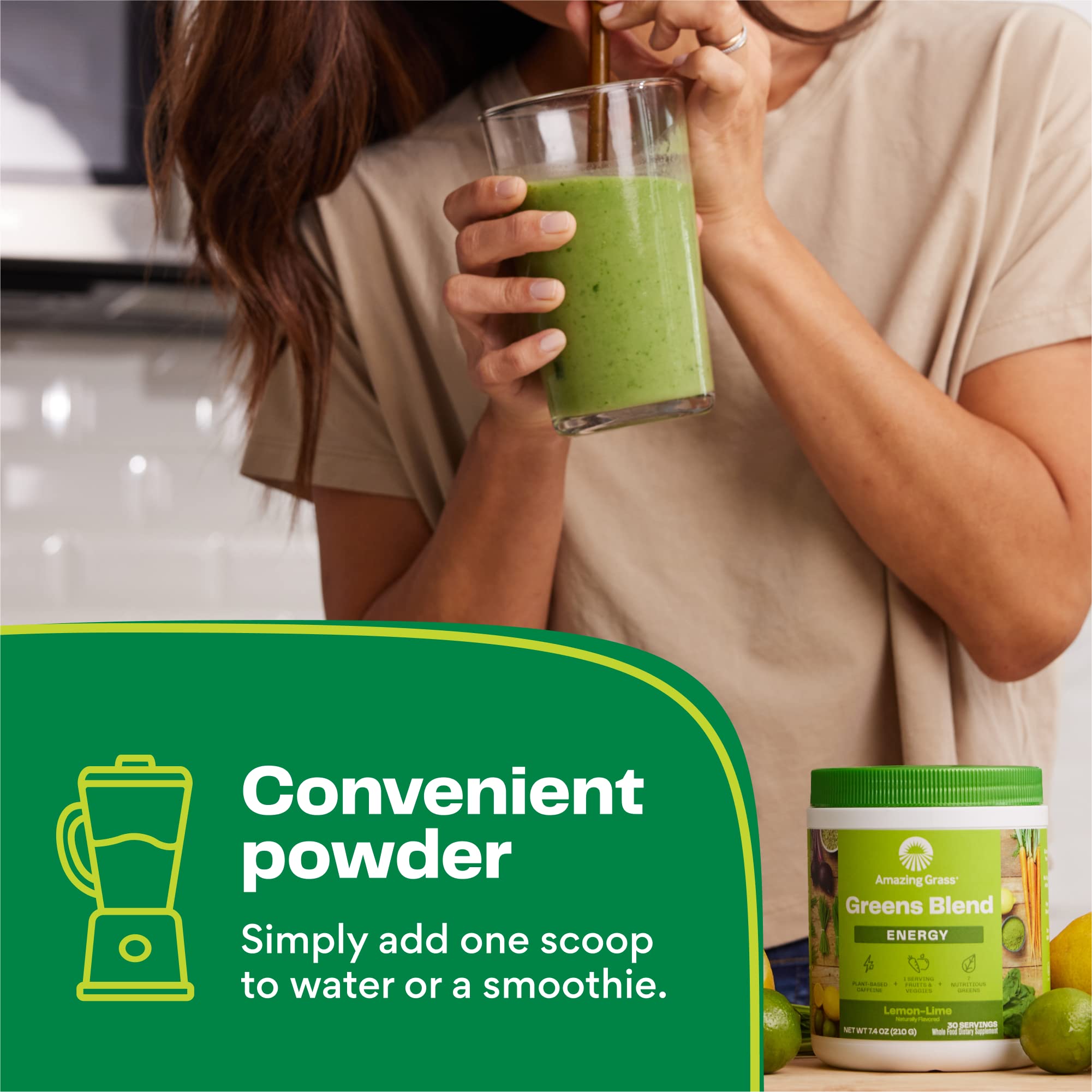 Amazing Grass Green Superfood Energy: Smoothie Mix, Super Greens Powder & Plant Based Caffeine with Green Tea and Flax Seed, Nootropics Support, Lemon Lime, 100 Servings