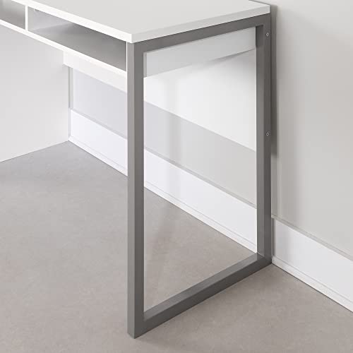 Interface Desk – Sleek Metal Finish – Open Storage for Laptop and Tablet – Pure White - by South Shore