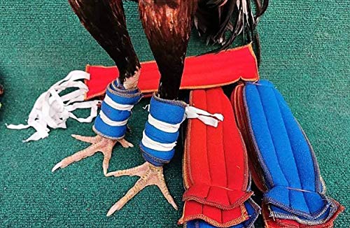 A.D.P. Rooster Booster Protection Fighting Rooster Gamefowl Protective Chicken Supplies Poultry Chickens Mitt Safety, Botas para GALLOS BREEDING, 2 Pairs Blue & Red Fabric Handmade Leg Protect Care