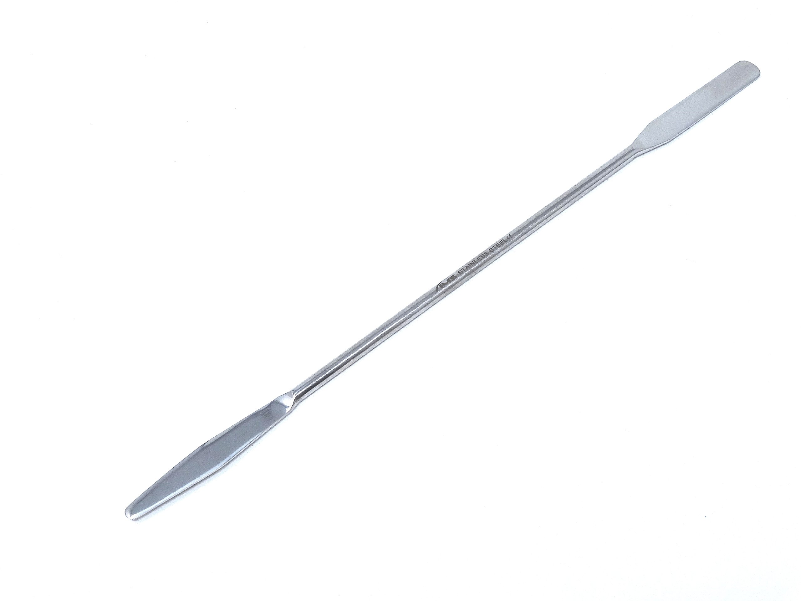 Lab Micro Double Ended Spatula Round/Tapered Arrow End (Flat Ends 50mm x 9mm), 9" Length, Stainless Steel