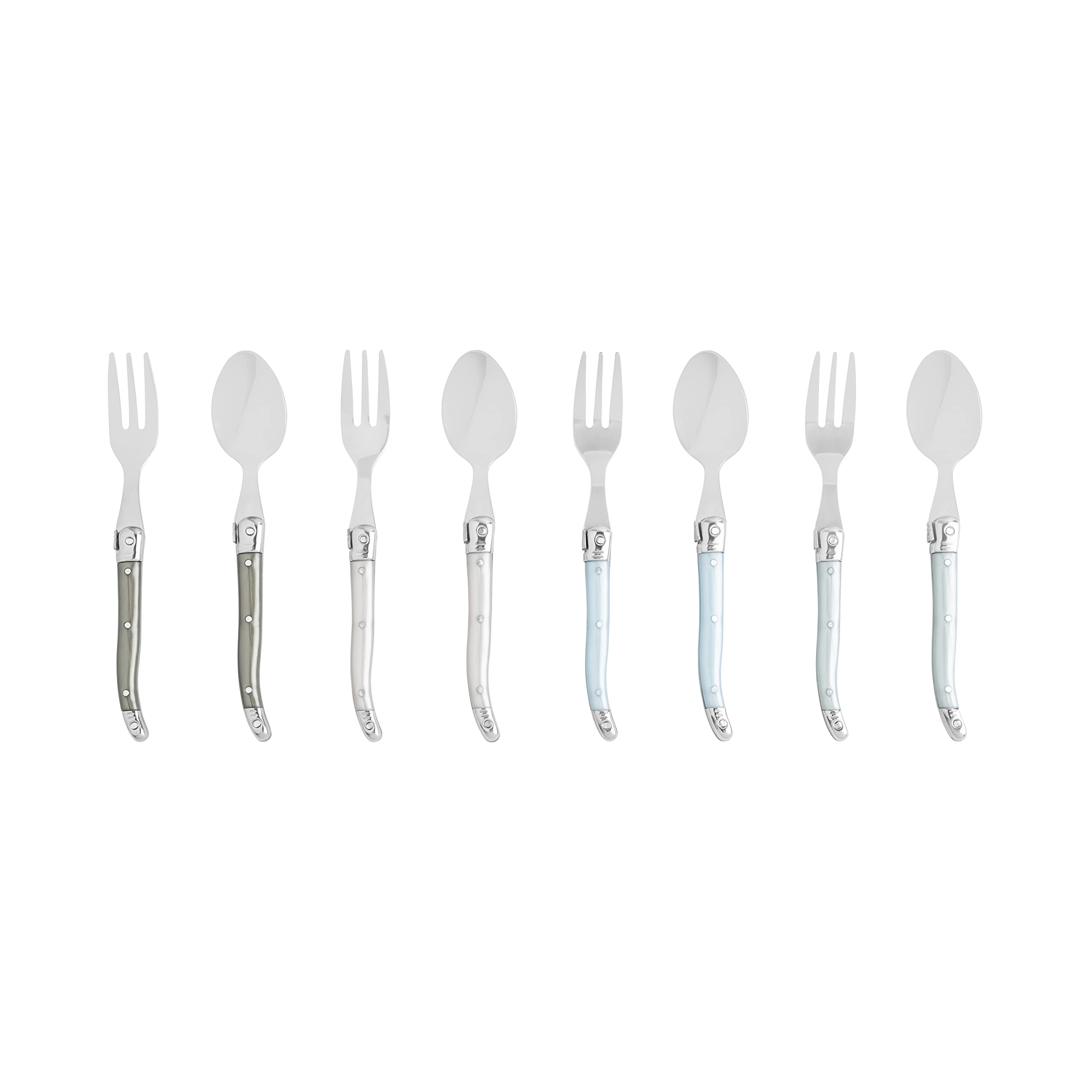 Laguiole 8 Piece Dessert & Cocktail Set – Dessert Utensils Set w/Mother of the Pearl Handles – 4 Dessert Forks (6.75") & 4 Small Dessert Spoons (6")