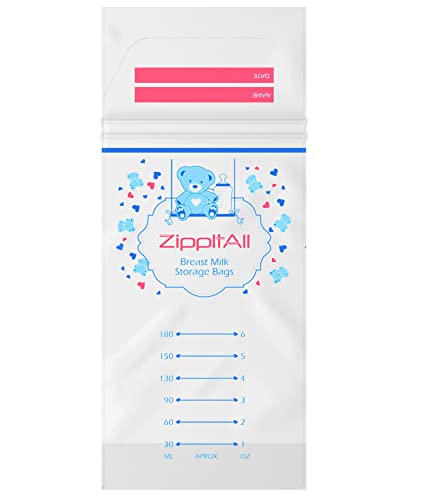 DiRose Breast Milk Storage Bags - Leak-Proof 100 Count Double Zipper 6 oz Capacity Extra Thick and Seal BPA/BPS Free/Disposable Pouches | Self-Standing Bag for Long and Safe Storing