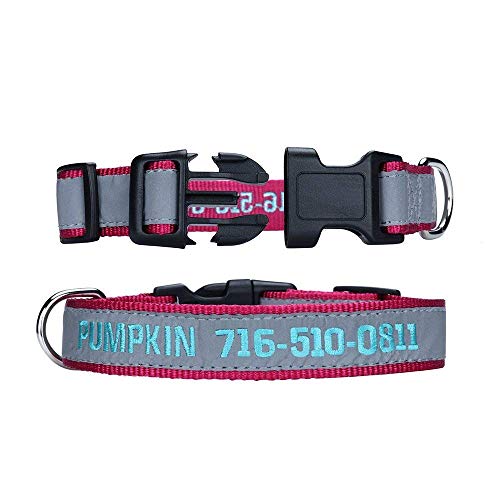 LovelyDog Embroidered Personalized ID Collar, 4 Adjustable Sizes: Extra-Small, Small, Medium, Large with Dog Name Phone#, Reflective Pet Pink Collars for Boy & Girl Dogs, X XS M L XL