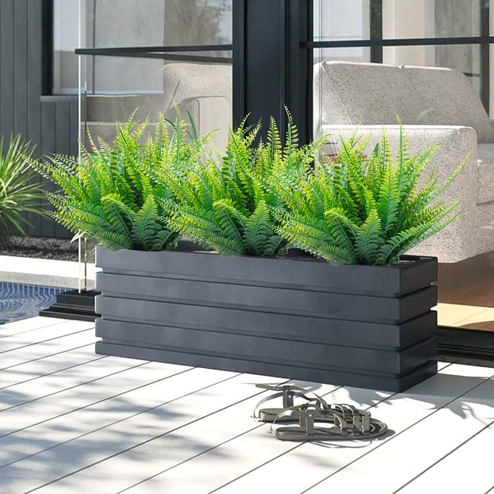Helsens 18 Pcs Artificial Ferns Plants Bushes Fake Boston Fern Shrubs Plastic Plant Greenery for Outdoor Indoor Home Garden Decor
