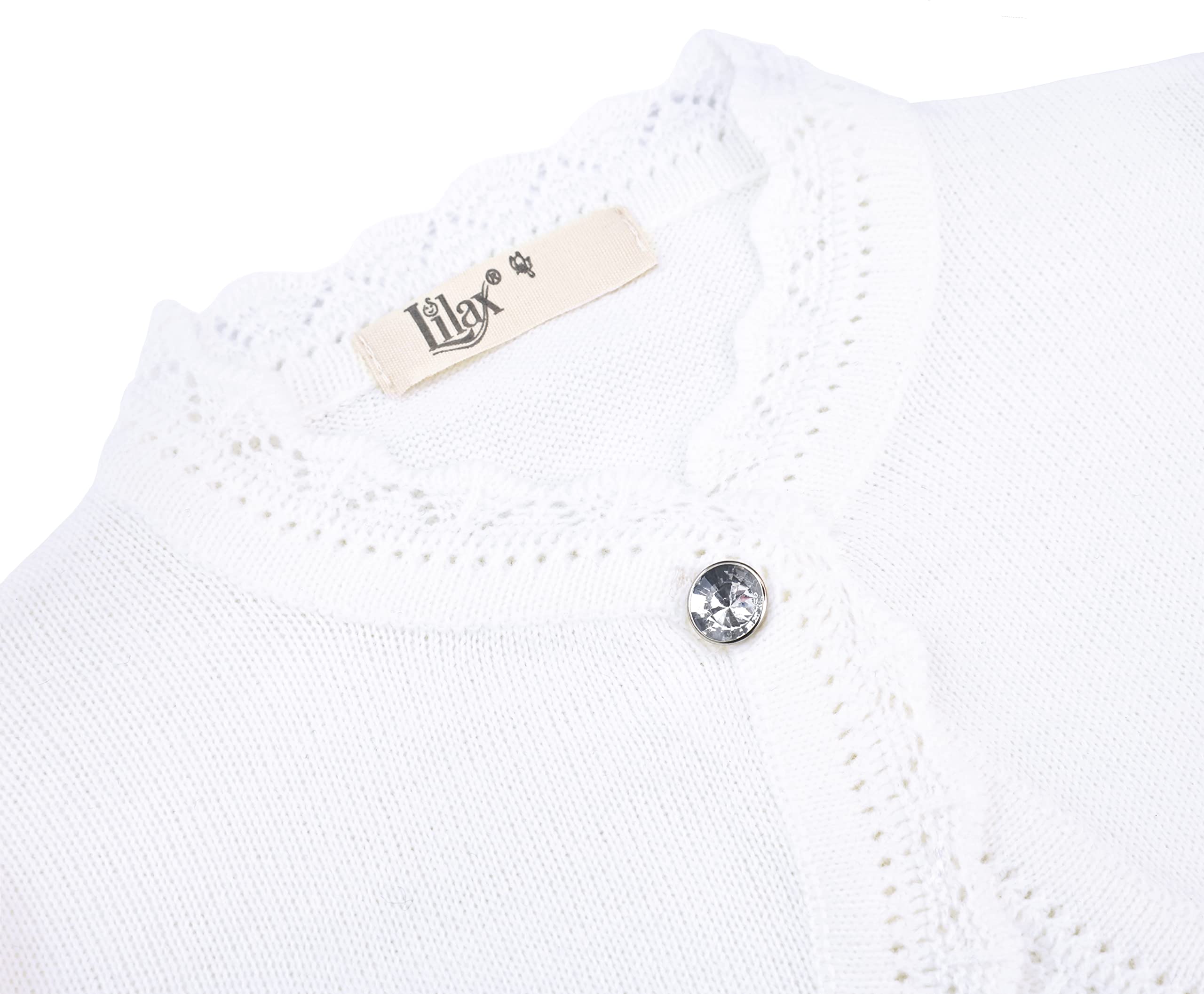 Lilax Baby Girls' Knit Long Sleeve Button Closure Bolero Cardigan Shrug 12-18 Months White