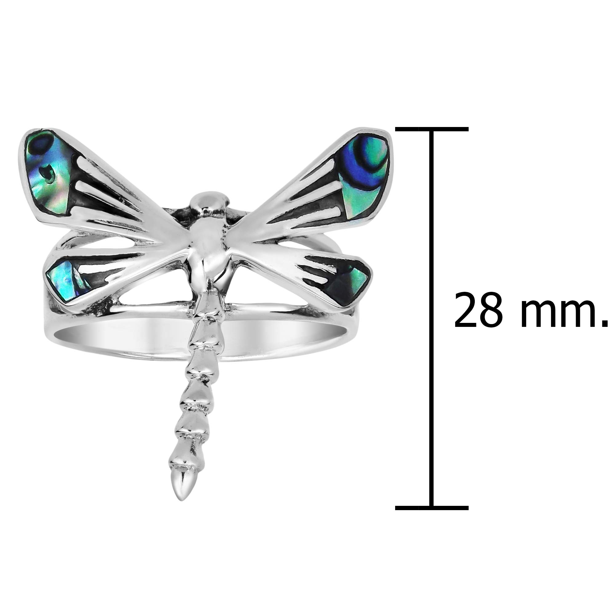 AeraVida Dragonfly Wings Inlay Abalone Shell .925 Sterling Silver Ring (8)