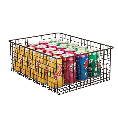mDesign Metal Wire Food Storage Basket Organizer with Handles for Organizing Kitchen Cabinets, Pantry Shelf, Bathroom, Laundry Room, Closets, Garage - Concerto Collection - 6 Pack - Bronze