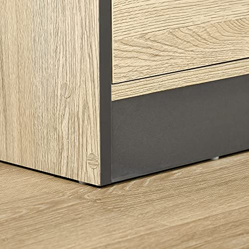 HOMCOM 67" Freestanding Buffet with Hutch, Kitchen Pantry Storage Cabinet with 3 Drawers, Cable Management, 4 Cubes, 2 Cabinets, Oak