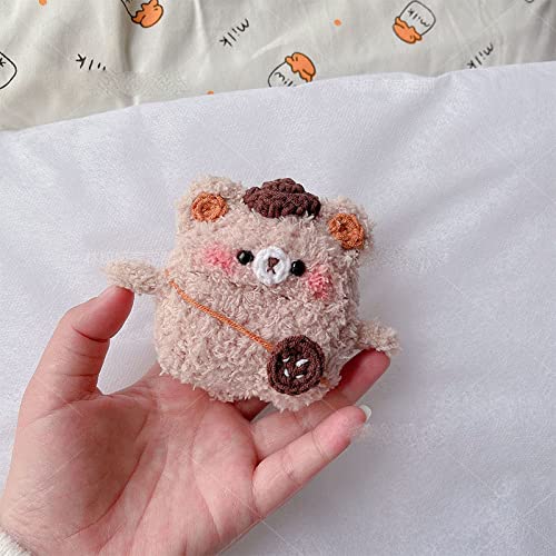 EJOSHELL Cute Cartoon Handmade Knit Brown Bear Animal Plush Case Compatible with Airpods Pro Girly Headphone Cover for Girls Boys
