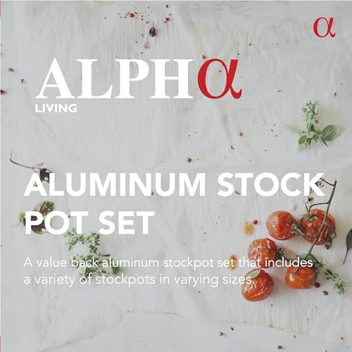 Alpha Living Aluminum Stock Pot Set (2/3.5/5.5/8 Quart) Steam and Boil Serve Large & Small Groups, Riveted Handles