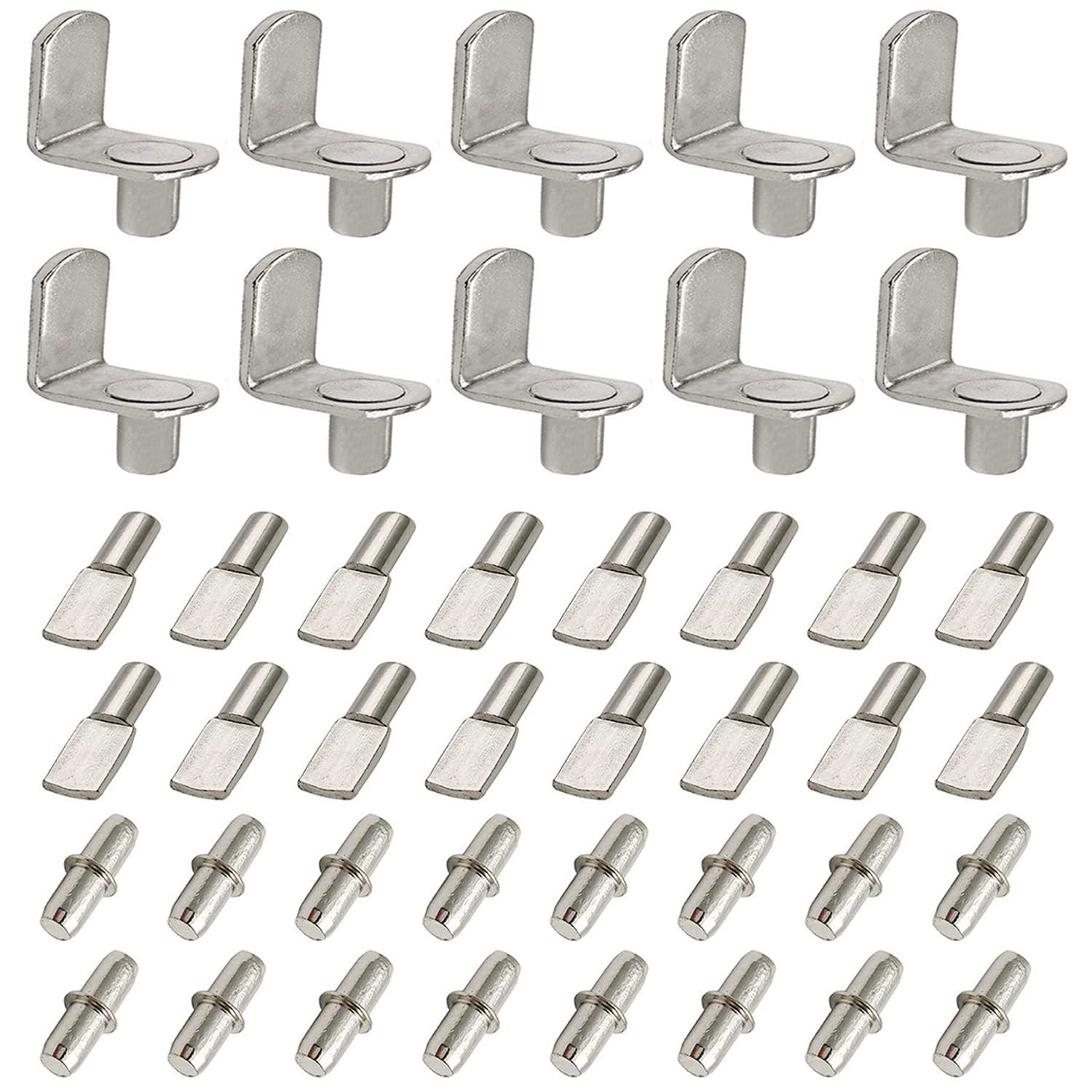 60 Pcs Shelf Bracket Pegs Stainless Steel Shelf Pins Support Shelf Peg Pin Supports, 3 Styles Nickel Plated.