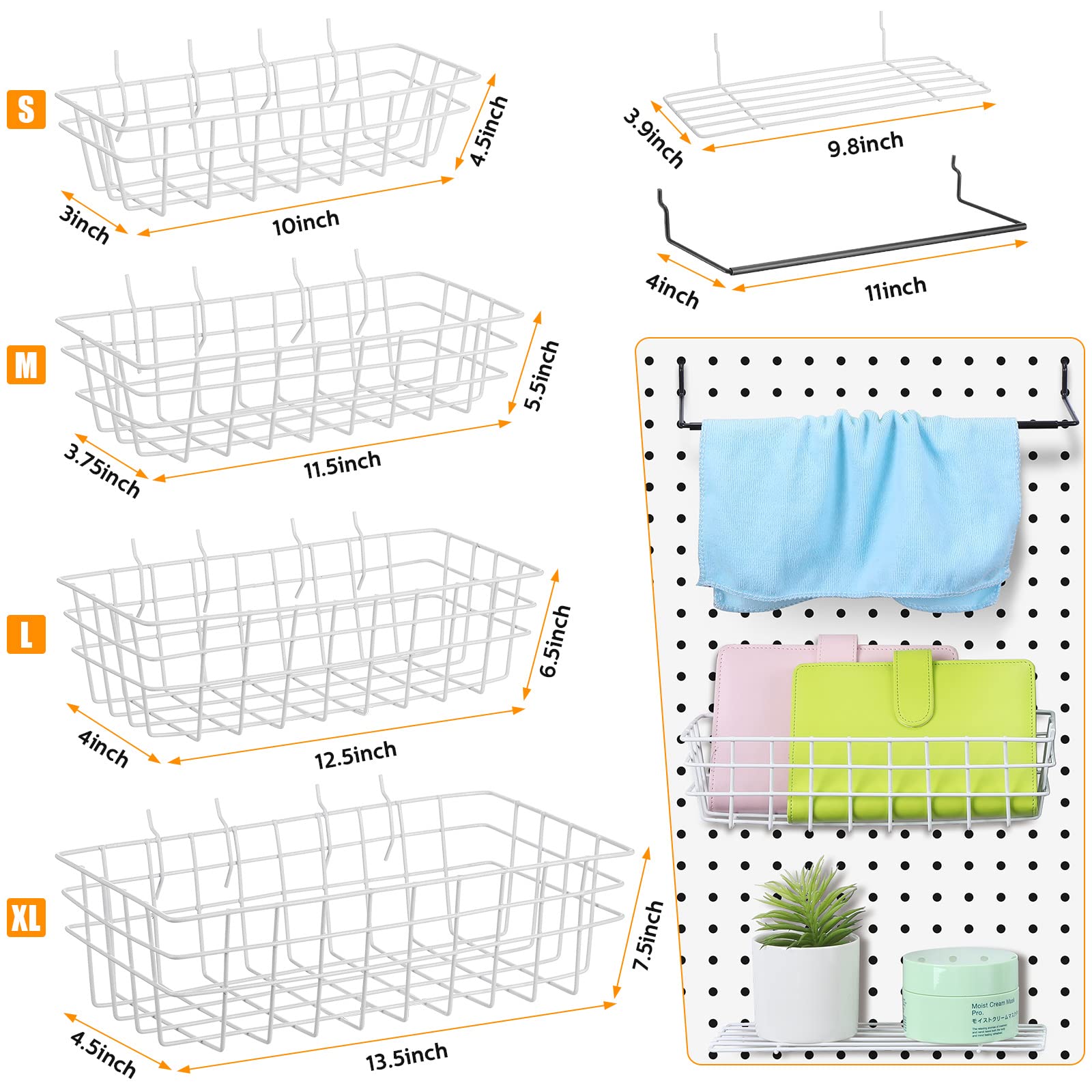 95 Pieces Pegboard Accessories Set Including Pegboard Storage Basket with Hooks Pegboard Cups with Holder Wire Shelf Tissue Storage Box Clothes Board for Garage Storage Craft Workshop (Black)