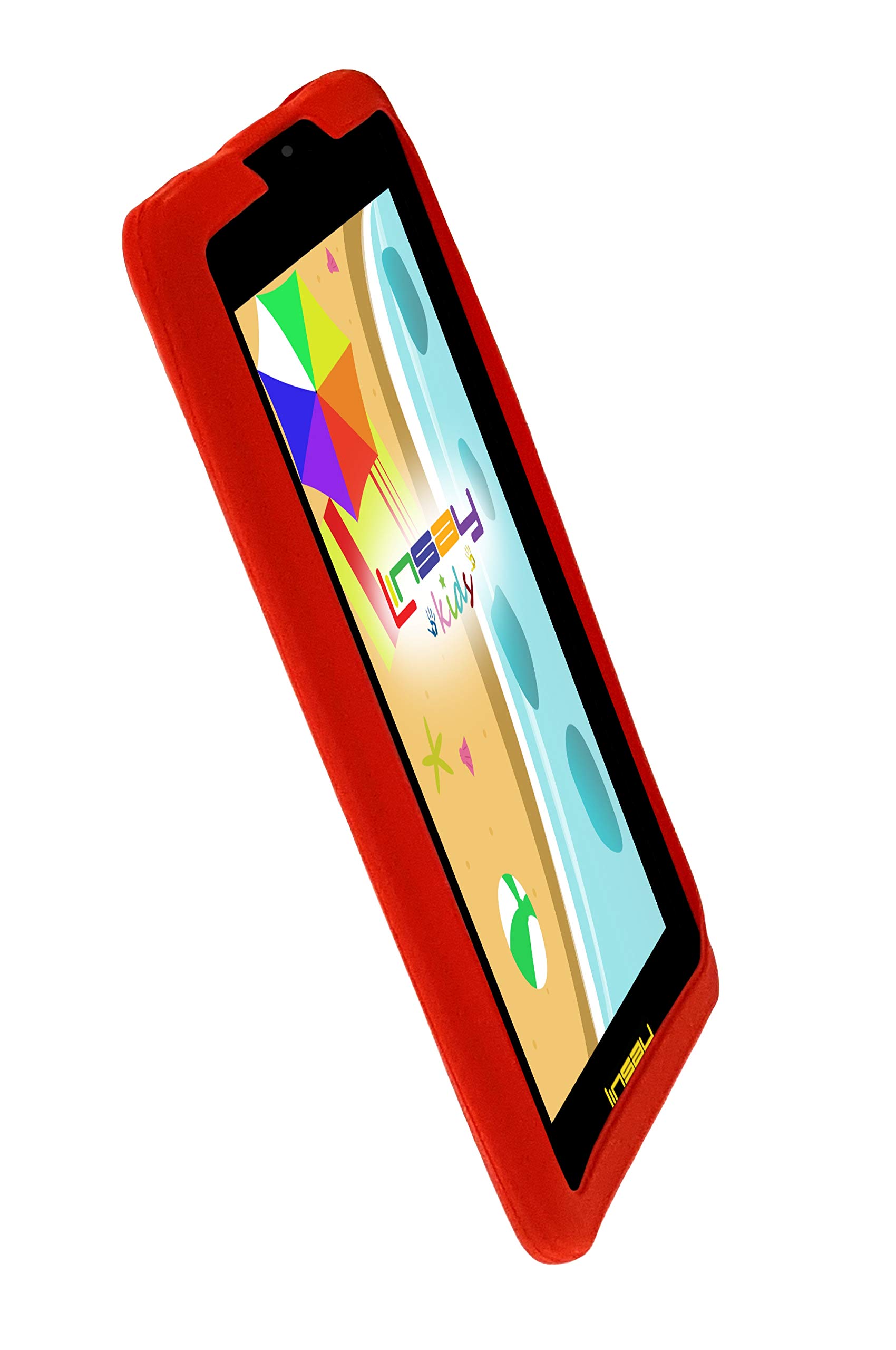 LINSAY 7" Kids Funny Tablet HD Screen Quad Core Bundle with Red Kids Defender Case Ultra-Protection - Camera Newest Android Operation System Thousands of Free Kids Applications. Google Certified