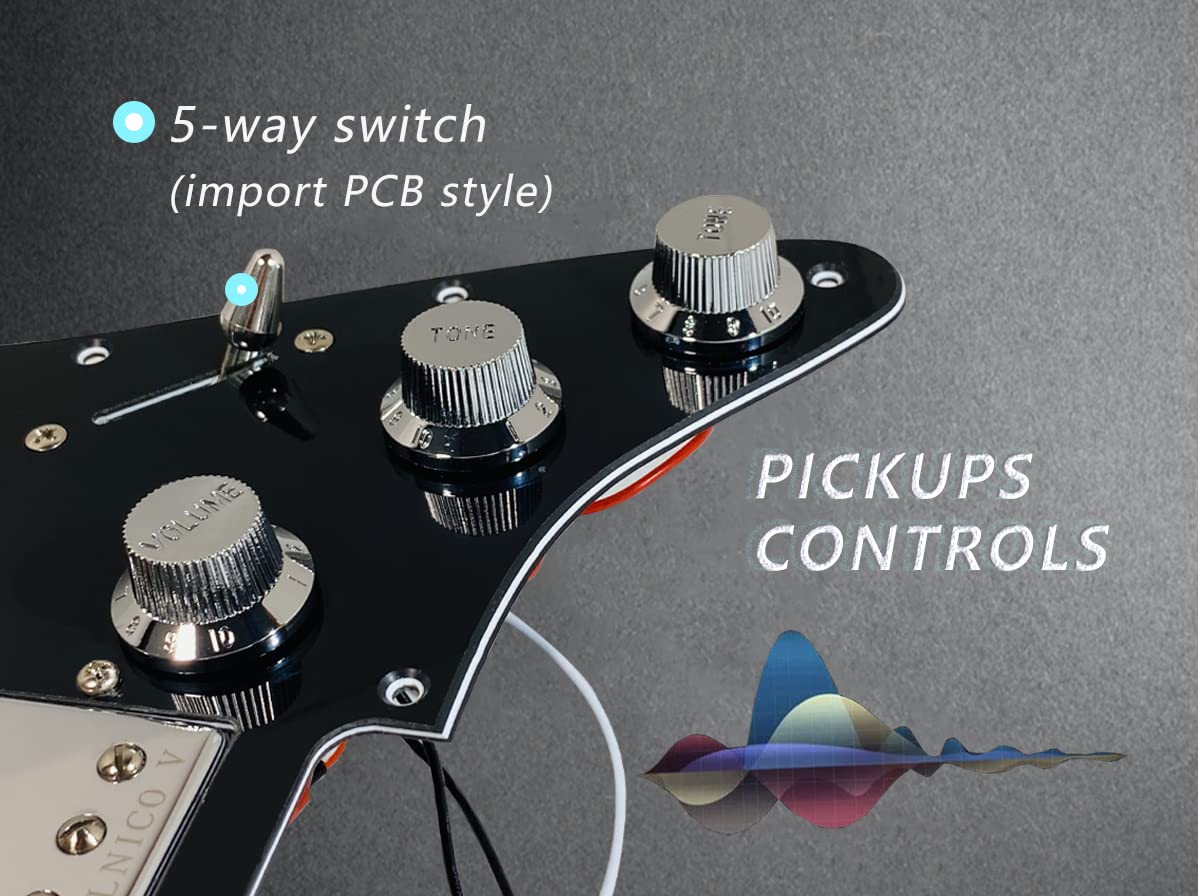 LAMSAM Prewired Pickguard with SSH Pickup Set, 3-ply Pick Guard Loaded Alnico V Single Coil Humbucker Pick-ups, Electric Guitar Scratchplate as Luthier Replacement Parts, Black-03