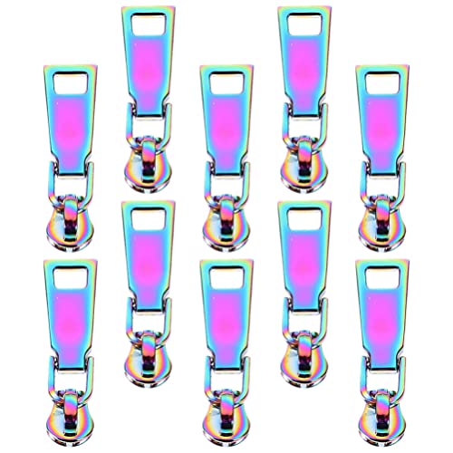 TEHAUX Rainbow Pulls Zipper Replacement 10pcs Metal Slider Zipper Repair Zipper for Sewing DIY Tailor Craft Coats Jacket Purses Luggage Backpacks Bags Shoes