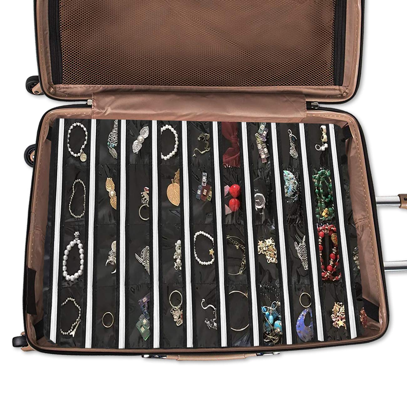BB Brotrade Hanging Jewelry Organizer with Oxford Double Side 80 Zippered Storage Pocket (black)