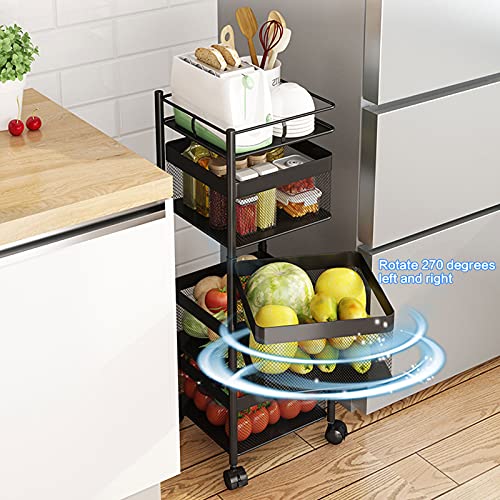 LOYALHEARTDY Rotating Multi-Layer Kitchen Storage Shelf,Fruit Vegetable Storage Basket，Floor-Standing Rolling Vertical Shelving，Multifunctional Household Shelf for Bedroom, Bathroom(US Stock)