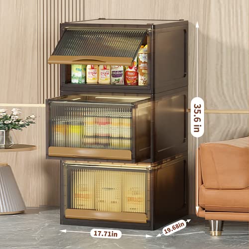 Lozovin Storage Drawers - Double Door Plastic Drawer Organizer with Built-in Locking Latch, 41.8Qt large Stackable Plastic Storage Drawer Container - 3 Pack
