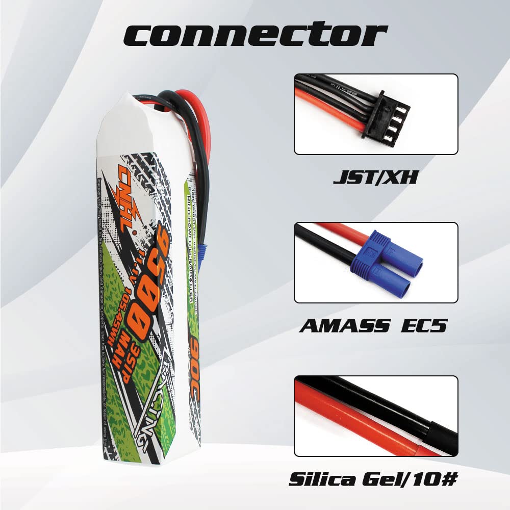 CNHL 3s lipo Battery 9500mah 90C 11.1V RC Battery Soft case with EC5 Connector for Racing RC Car Truck Boats Tank