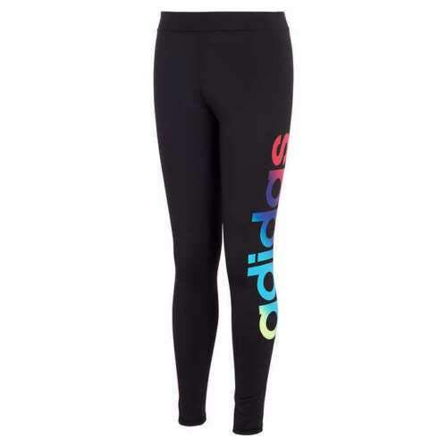 Adidas Kids Girls' Performance Tight Three Stripe Leggings - L - Black/Pink Text