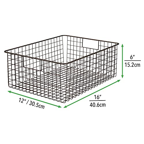 mDesign Metal Wire Food Storage Basket Organizer with Handles for Organizing Kitchen Cabinets, Pantry Shelf, Bathroom, Laundry Room, Closets, Garage - Concerto Collection - Bronze