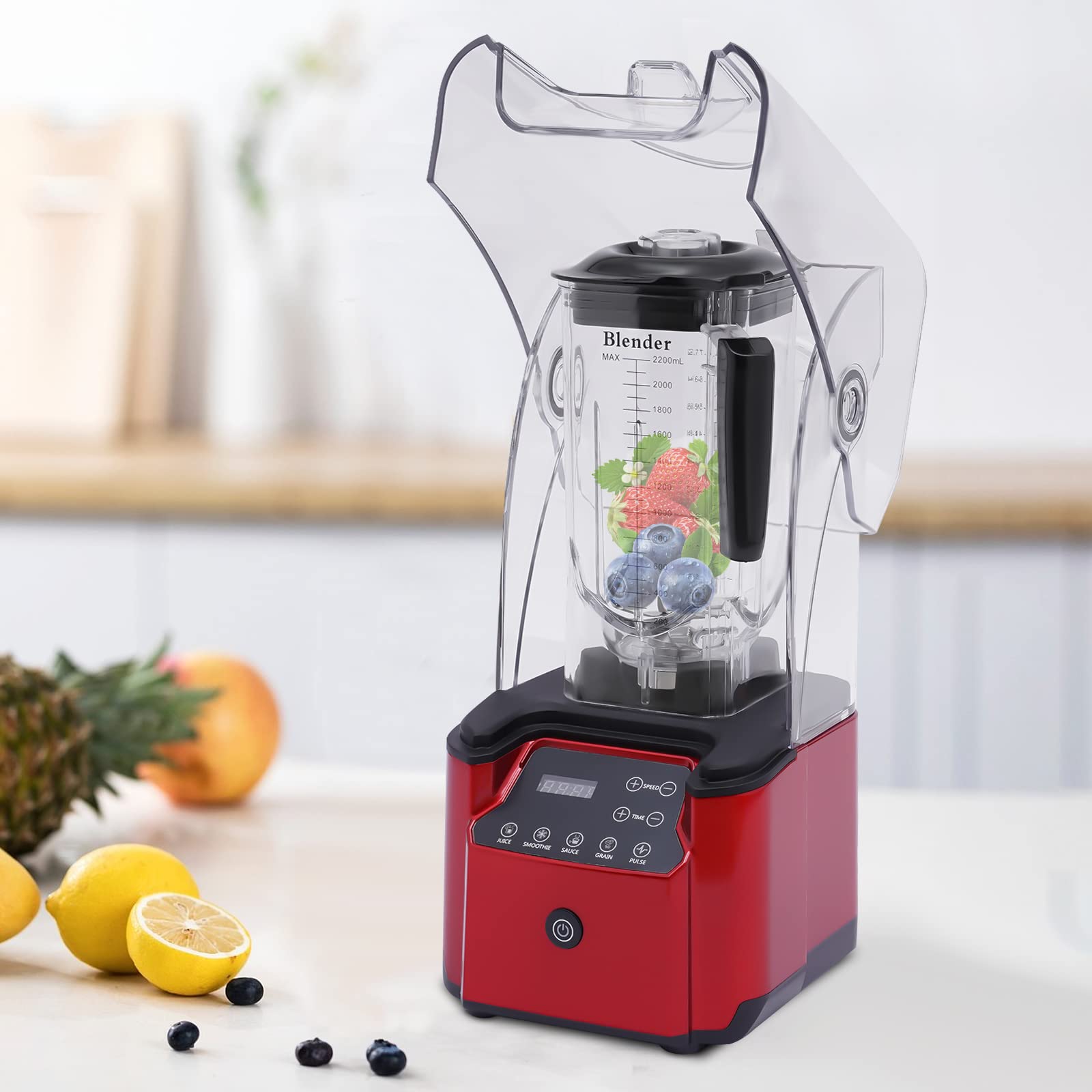 HinLIaDa Commercial Quiet Blender, 2200 Watt Professional Countertop Blender with 80oz Pitcher And Self-Cleaning High-Speed Blenders for Puree, Ice Crush, Shakes And Smoothies, Red