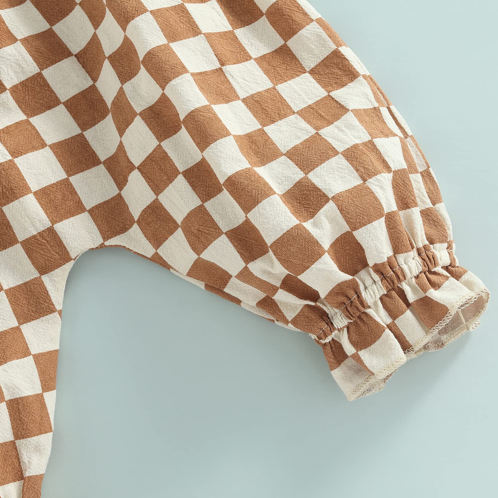AEEMCEM Newborn Baby Girls Checkerboard Plaid Jumpsuit One Piece Sleeveless Strap Romper Jumpsuit Harem Pant Summer Outfits (Brown, 0-6 Months)