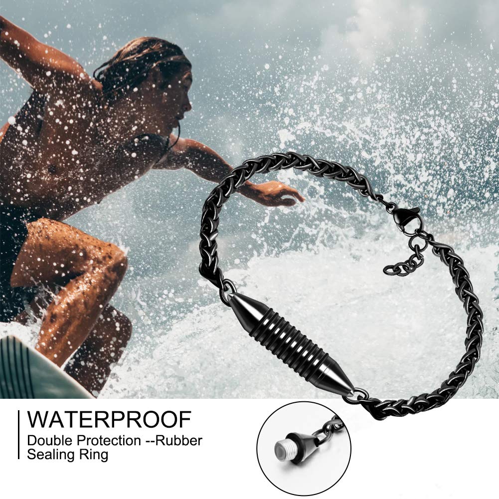 abooxiu Cremation Bracelet Men Women Memorial Urn Bracelet for Ashes Memorial Jewelry Ashes Holder Keepsake Adjustable Link Black Silver