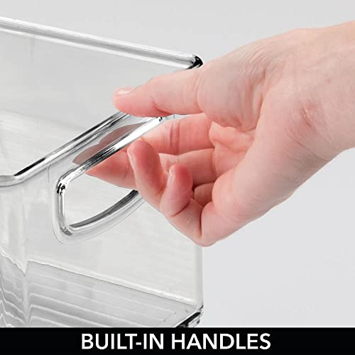 mDesign Plastic Kitchen Organizer - Storage Holder Bin with Handles for Pantry, Cupboard, Cabinet, Fridge/Freezer, Shelves, Counter - Holds Canned Food, Snacks - Ligne Collection - 4 Pack - Smoke Gray