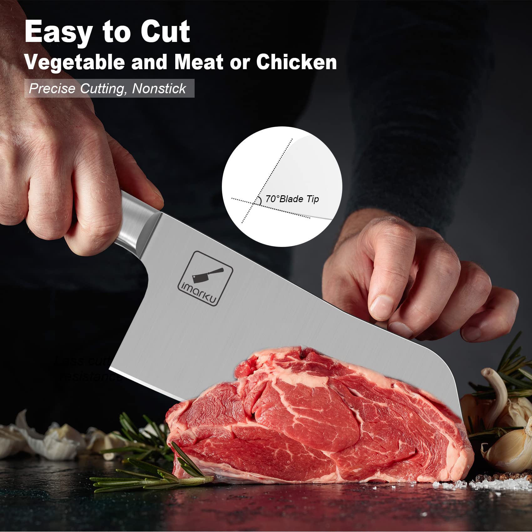 imarku 7-inch Sharp Chef Knife, Japanese SUS440A Stainless Steel Cleaver Knife Butcher Knife with Pakkawood Handle - Vegetable Knife Kitchen Knife in Gift Box