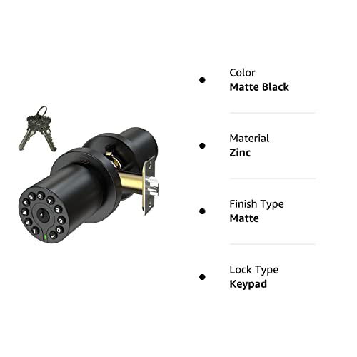 iulock Code Door Lock, Electronic Door Knob with Keypad and Key, Auto Lock, Waterproof, Passage Function, Long Battery Life,50 Codes, Easy to use and Install for Office/Warehouse/Bedroom/Garage