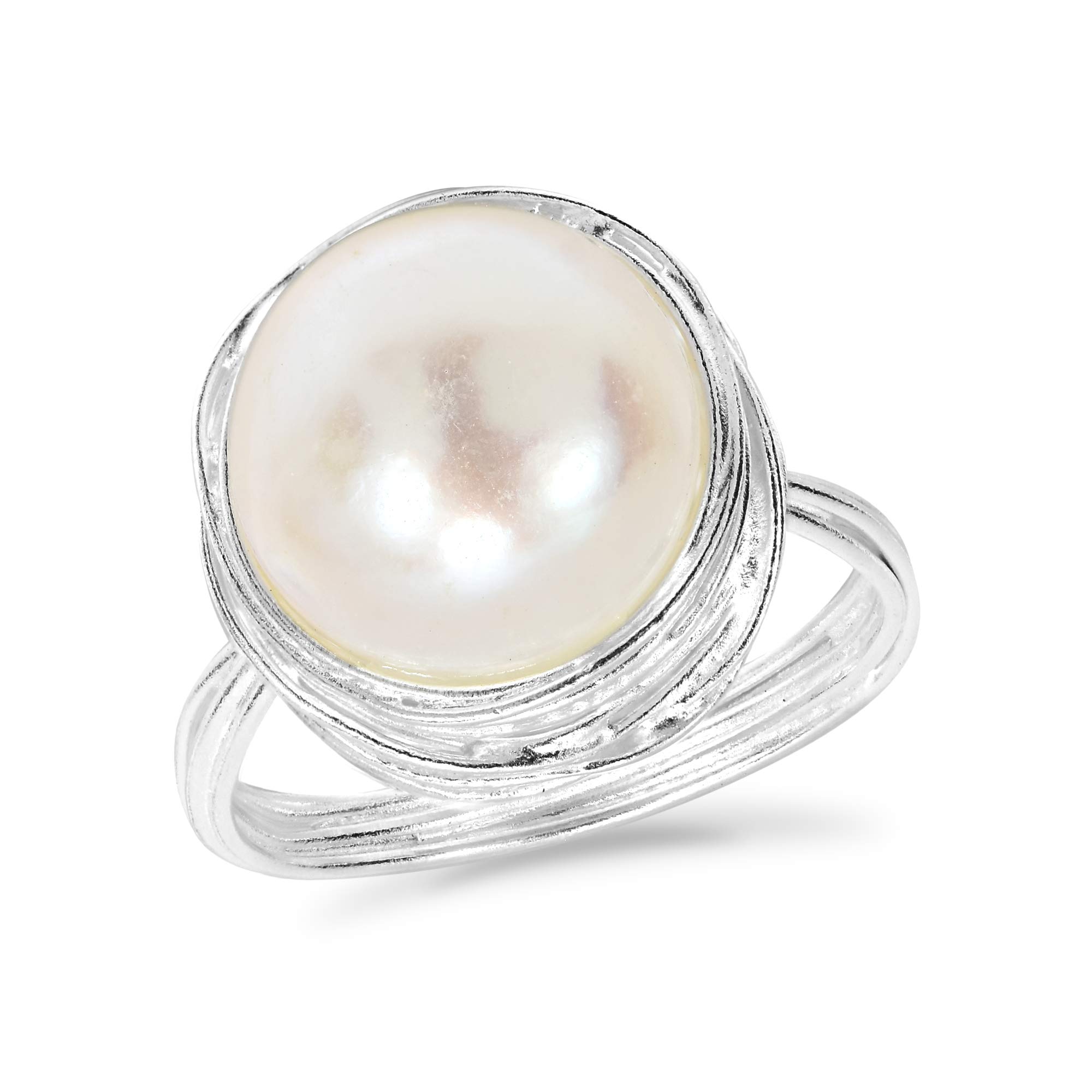 AeraVida Genuine Cultured Freshwater Pearl Wire Wrap Around .925 Sterling Silver Ring (6)