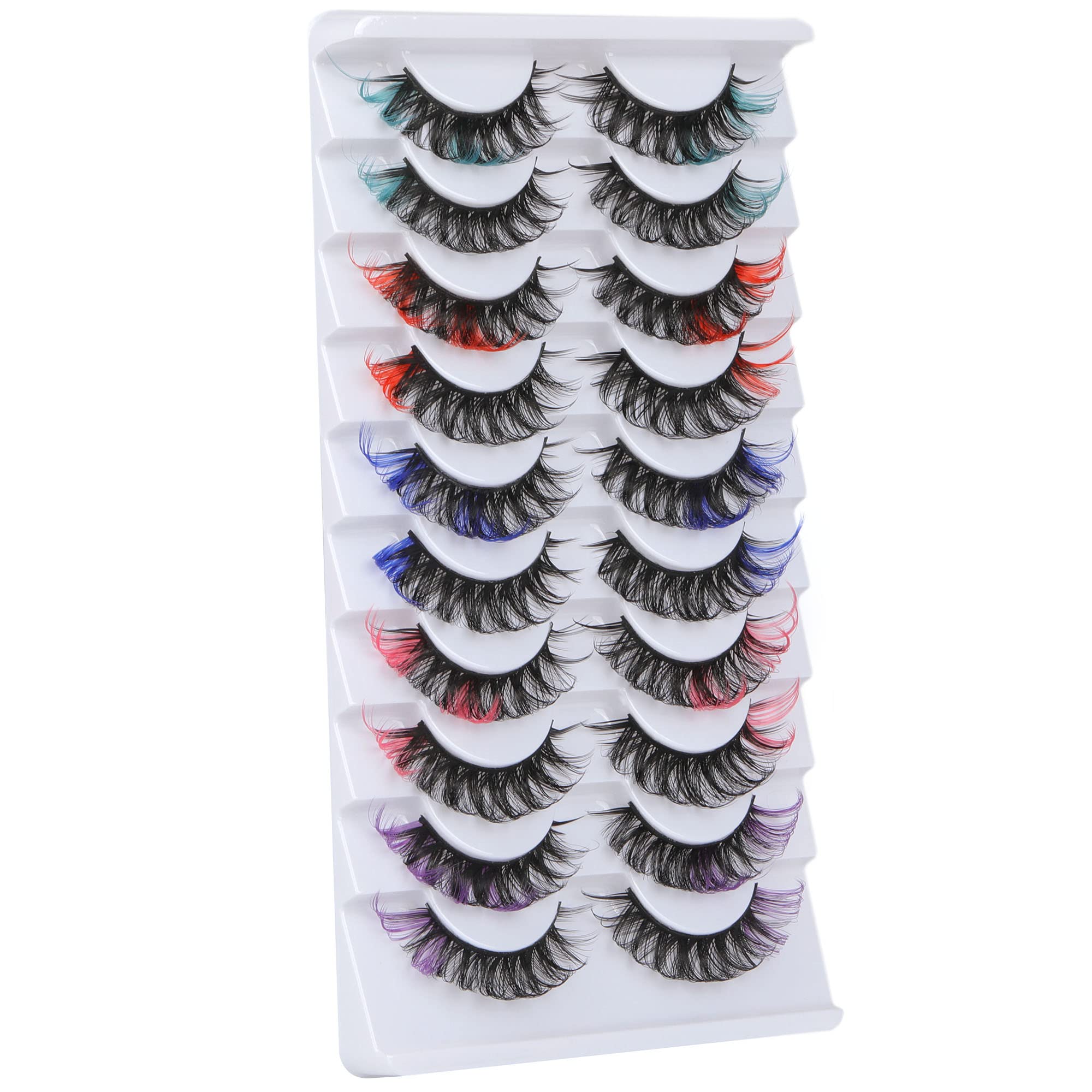 ALPHONSE Colored Lashes, Russian Strip False Lashes with Color, D Curl Fluffy Volume Curly Faux Mink Lash Pack 10 Pairs