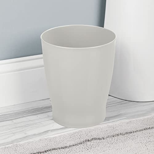 mDesign Plastic Slim Round Small 1.25 Gallon Trash Can, Wastebasket, Garbage Container Bin for Bathroom, Bedroom, Kitchen, Home Office, and Kids Room Waste Use - 2 Pack - Light Gray
