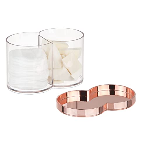 mDesign Plastic Canister Jar Organizer Set with Storage Lid - Home Decor Holder for Bathroom/Restroom Vanity Countertop, Cabinet - Holds Cotton Balls, Soap - Lumiere Collection - Clear/Rose Gold