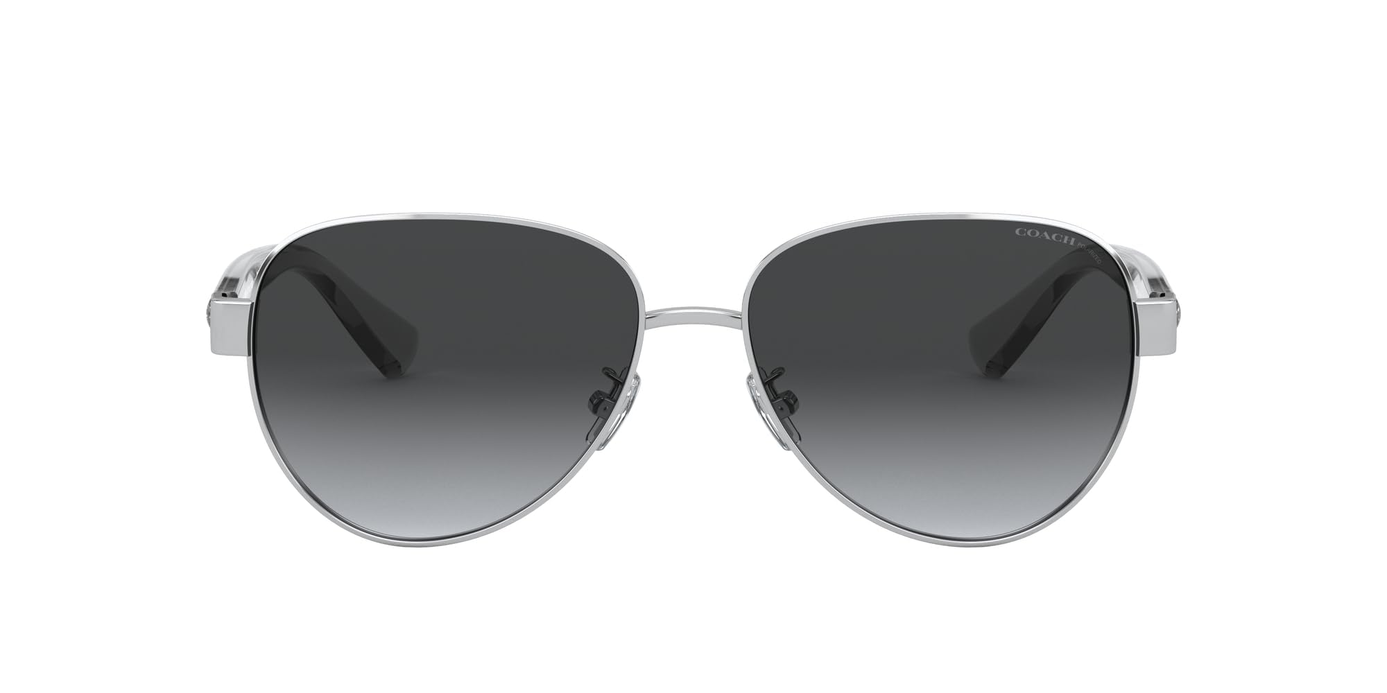 Coach HC7111 Sunglasses, Silver/Dark Grey Gradient Polarized, 57 mm