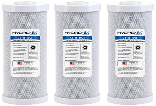 Hydronix HX-CB-45-1005/3 Whole House Commercial NSF Coconut Activated Carbon Block Water Filter, 4.5" x 10", 5 Micron, 3 Pack, White
