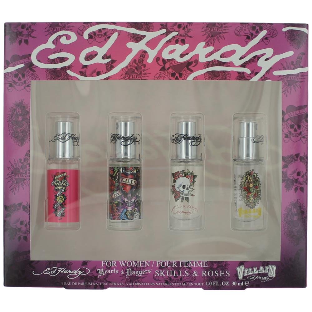 Ed Hardy by Christian Audigier Mini Variety Set for Women (Ed Hardy Classic, Hearts & Daggers, Skulls & Roses, Villain)