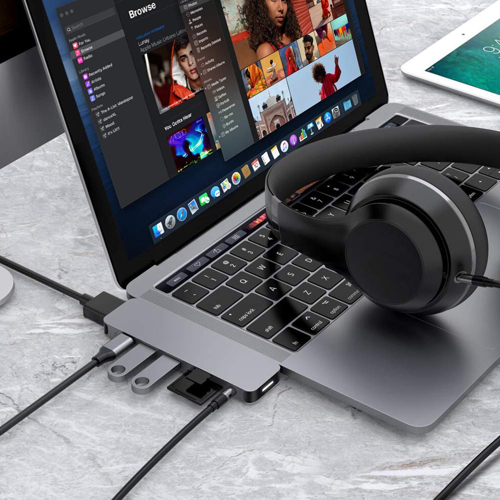 HyperDrive USB-C Hub Adapter, Sanho Solo 7-in-1 Type C Dongle for MacBook Pro, PC w USB-C Port: USBC 60W Power Delivery, USBC 5Gbps Data, 4K HDMI, microSD/SD Card Reader, 2xUSB 3.0, Audio Jack - Grey