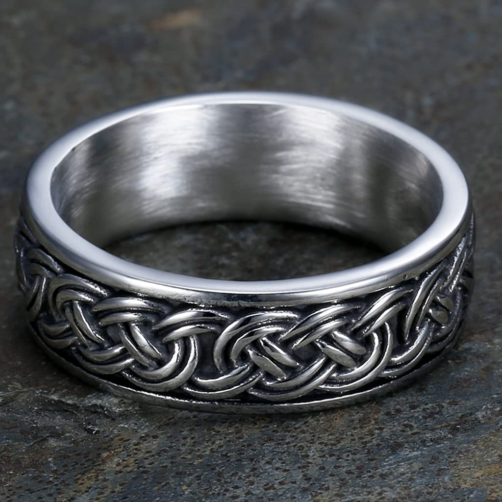 8mm Stainless Steel Retro Vintage Celtic Knot Wedding Band Statement Promise Party Ring (Silver, 9)