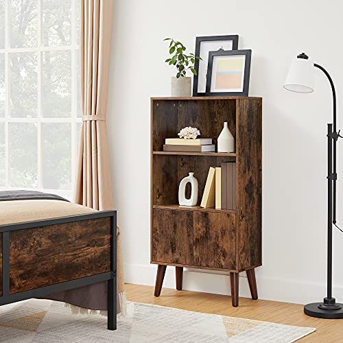 VASAGLE Bookcase, 2-Tier Retro Bookshelf with Doors, Storage Cabinet for Books, Photos, Decorations in Living Room, Office, Study, Mid-Century Style, Rustic Brown ULBC09BX