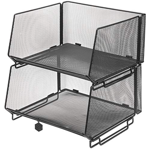 MyGift Deluxe Stackable Metal Wire Mesh Fruit & Produce Basket Rack, Kitchen Stacking Storage Bin, Set of 2