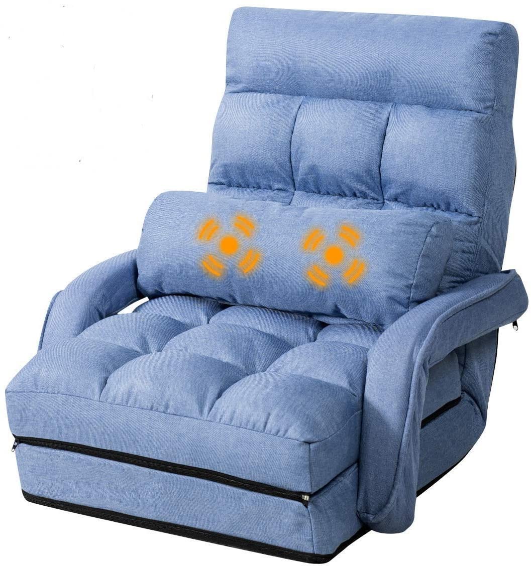 LUARANE Adjustable Massage Floor Sofa Chair, Foldable Lazy Sofa with 5-Position Adjustable Backrest Lumbar Pillow Armrests, Indoor Lounger Bed for Bedroom Living Room (Blue)