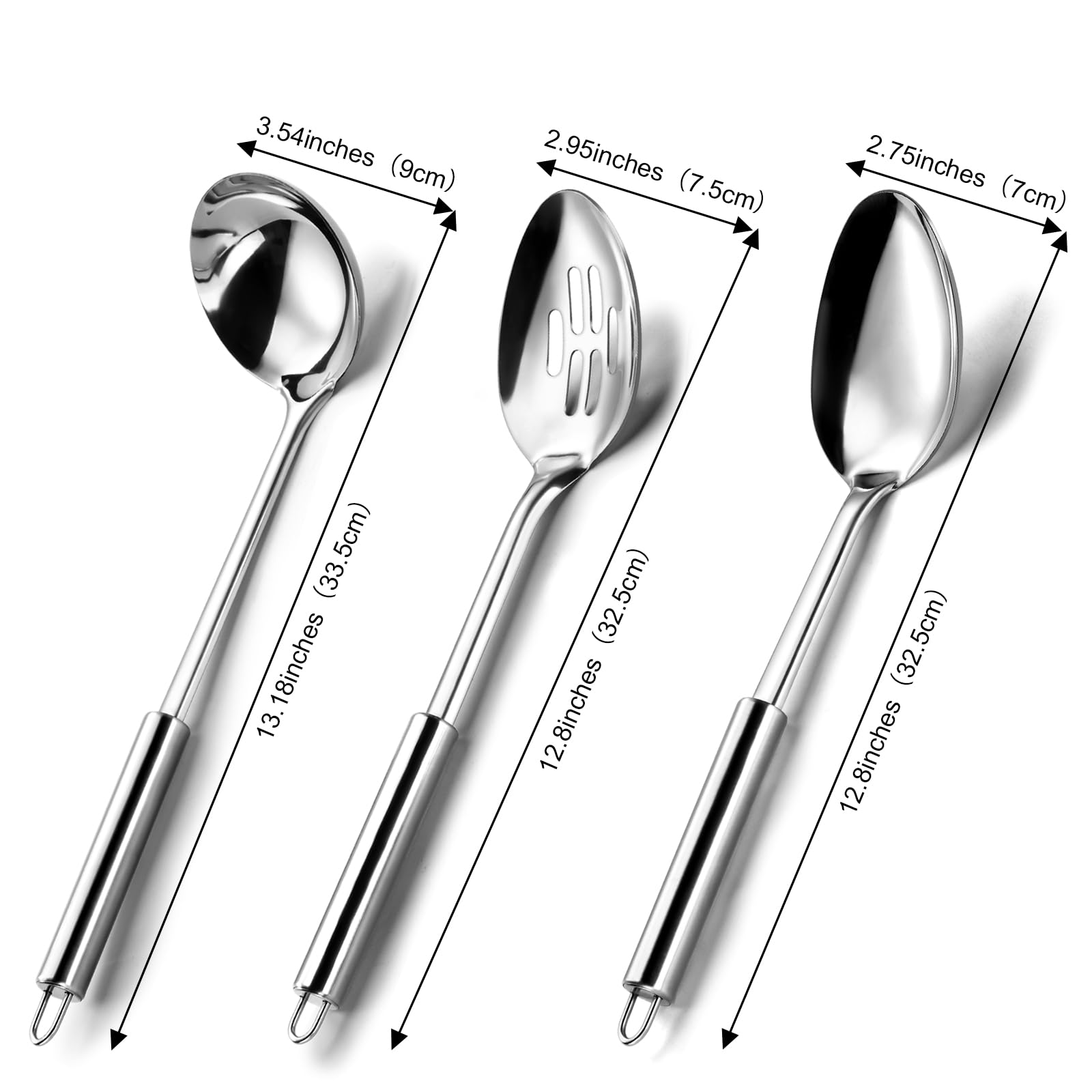 Pleafind Serving Utensils Set for Parties,3-Piece Silver Stainless Steel utensils set,Includes 1 Serving Spoon, 1 Slotted Spoon and 1 Soup Ladle,Serving Spoons for Buffet